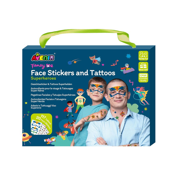 Avenir - Face Sticker and Tattoos - Superheroes - 8 Unit Display - Johnco